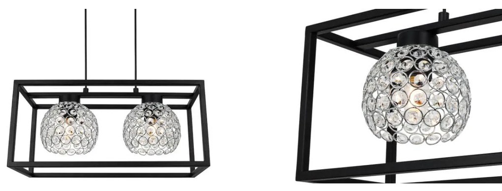 Závěsné svítidlo Crystal Cage, 2x stříbrné křišťálové stínítko v kovovém rámu
