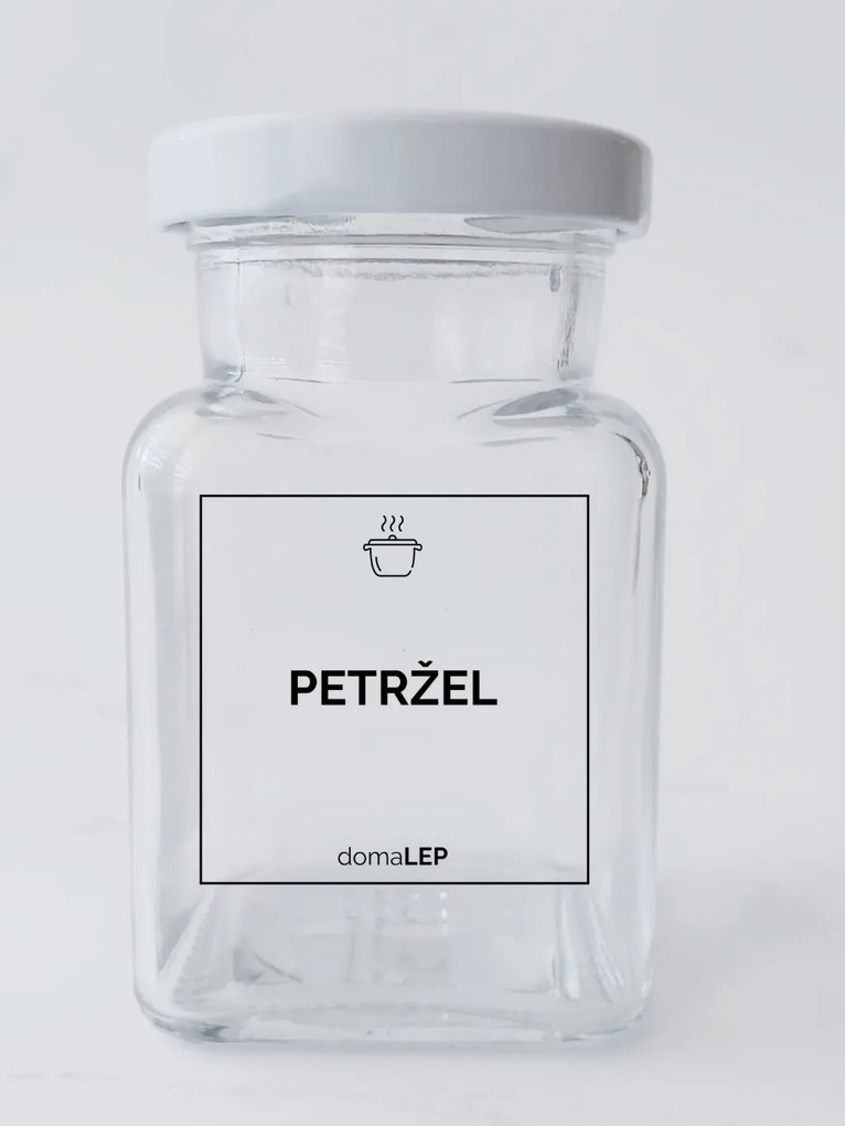 Samolepka na kořenky PETRŽEL průhledná 5 × 5 cm tučné písmo