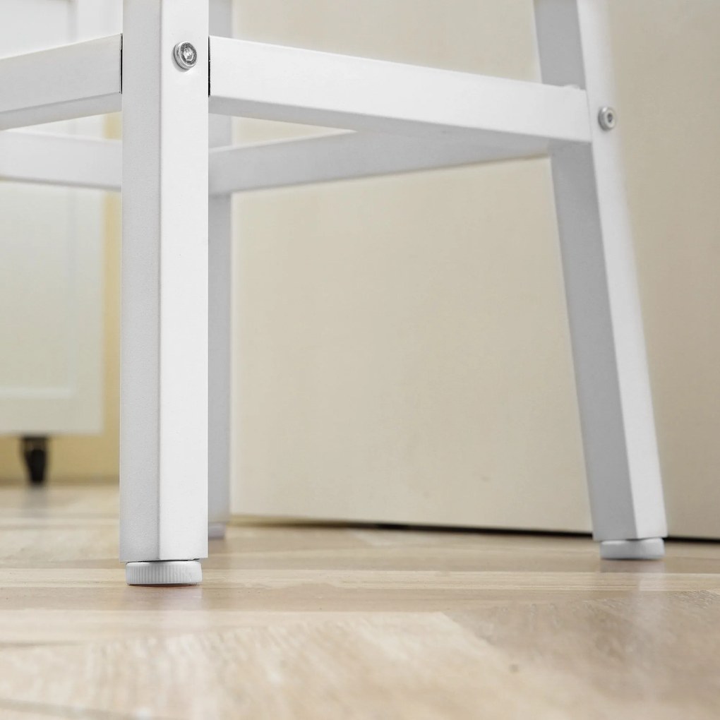 HOMCOM Sada 2 výškových barových židlí 65cm se železnými nohami a opěrkou pro obývací pokoj a jídelnu, nosnost 75 kg, přírodní dřevo a bílá