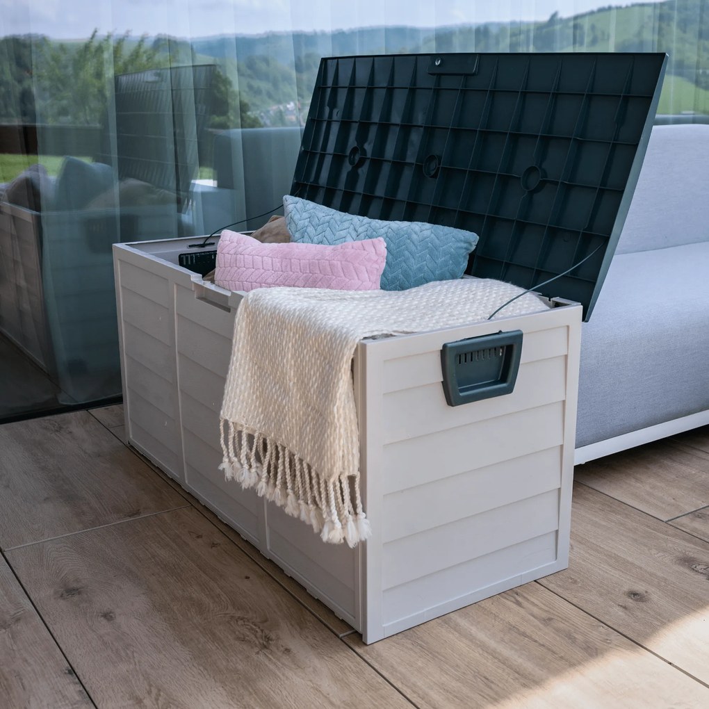 Zahradní úložný box, šedá/zelená, KORTEZ