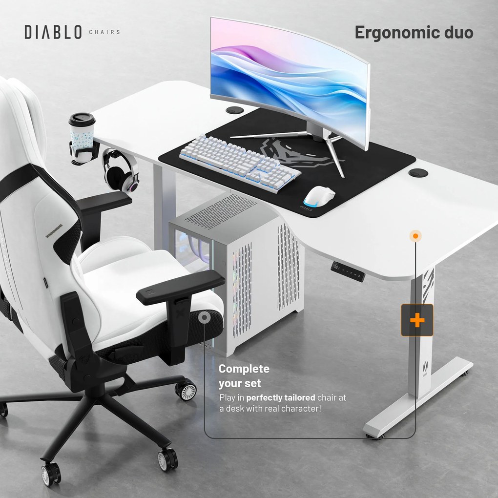 Výškově nastavitelný stůl 160 cm bílý: Diablo X-Tensio 1600