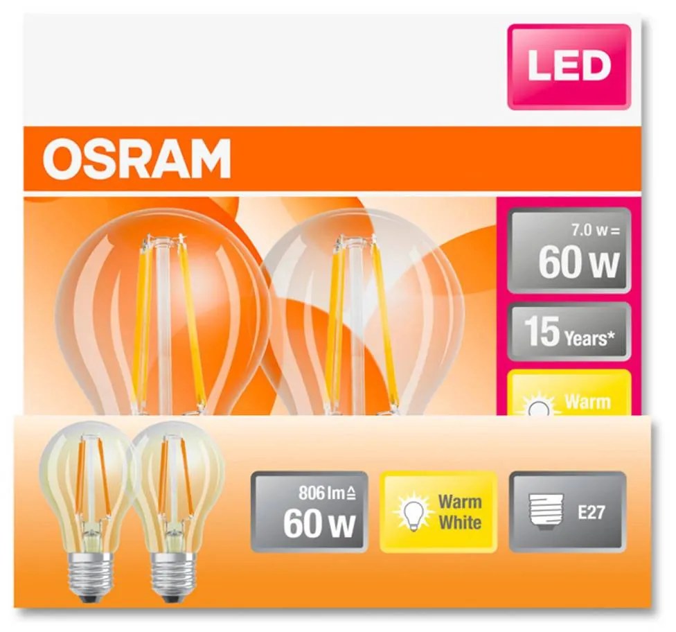 OSRAM LED retrofit E27 7W Filament 827 806lm 2ks