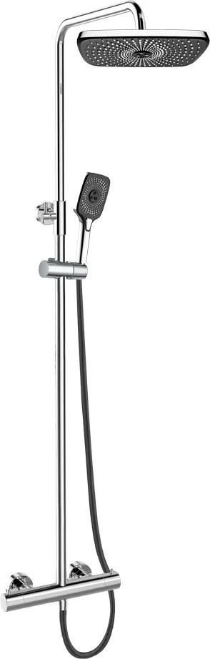 Mereo Mereo, Termostatická nástěnná sprchová baterie s hadicí, ruční a talířovou hranatou sprchou 300x190mm, CB60104TSG
