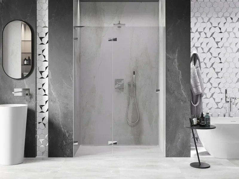 Mexen, Mexen Lunar L levé otočné sprchové dveře 140 cm, transparentní, chrom - 834L-140-000-01-00-L
