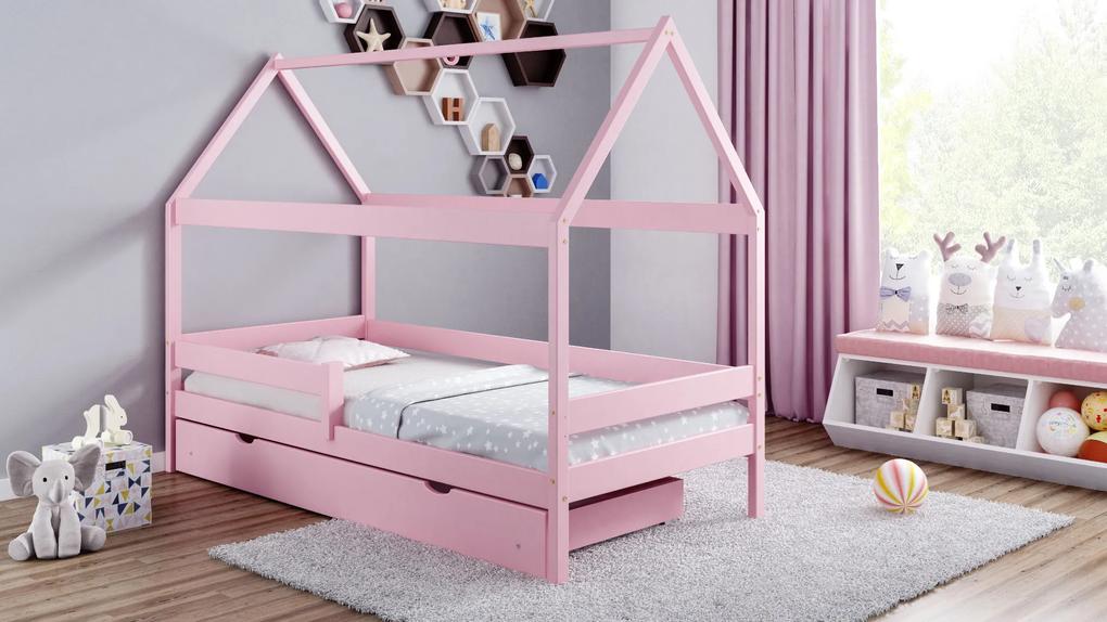 BabyBeds Dětská postel z masivu domeček růžová Velikost postele: 180x80 cm, Úložný prostor: Přistýlka Růžová