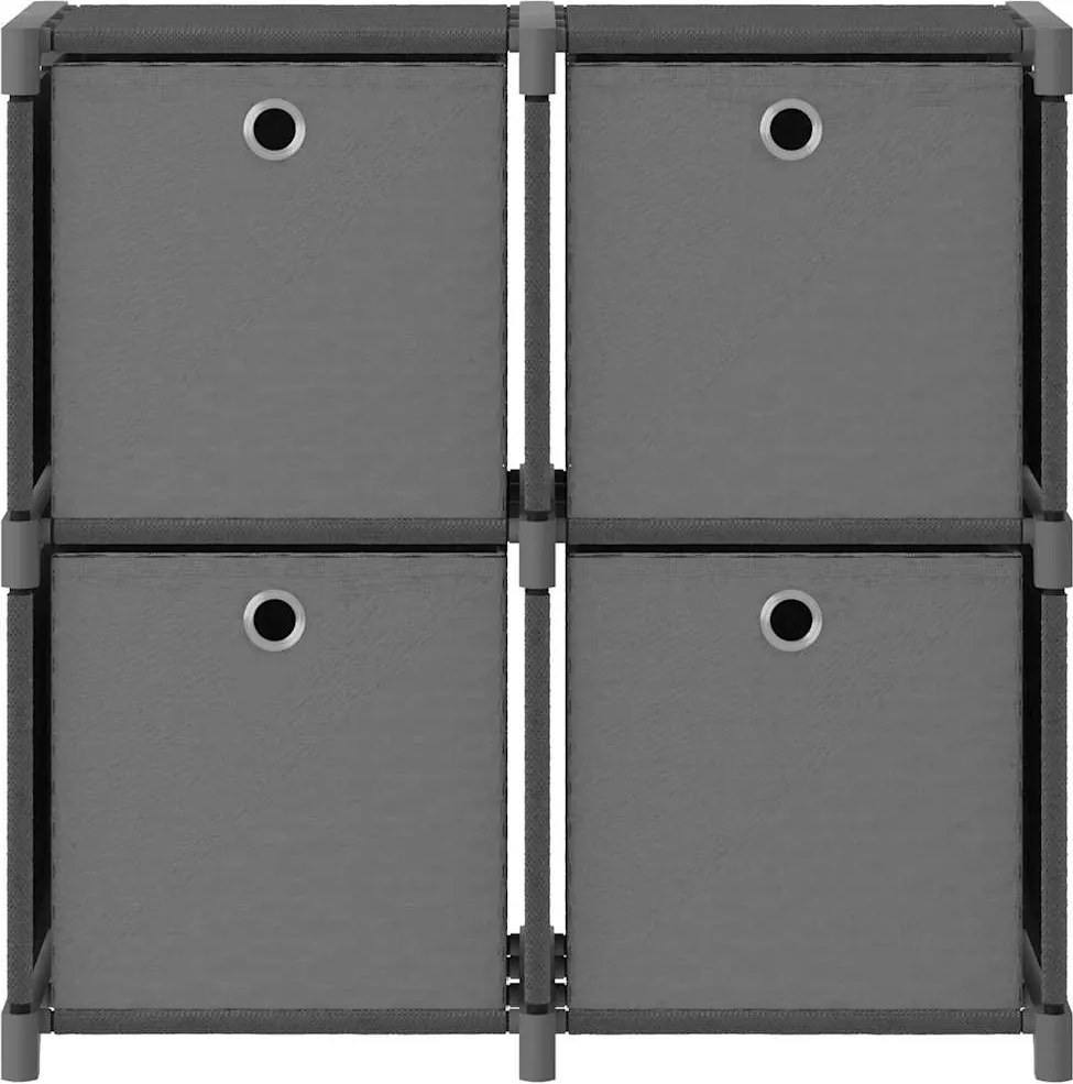 Výstavní police 4 přihrádky s boxy šedá 69x30x72,5 cm textil 322601