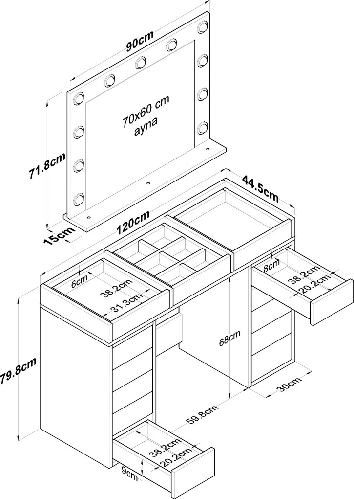 NARBOLIA toaletní stolek se zrcadlem, bílá