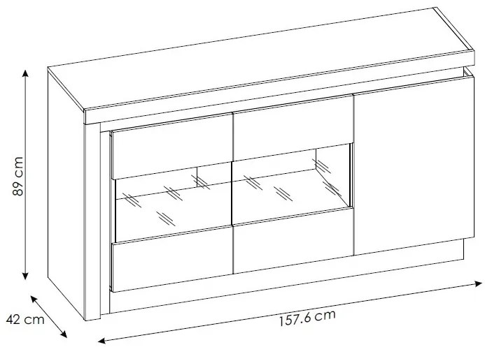 Komoda s prosklením Lyon, bílá lesk, s osvětlením