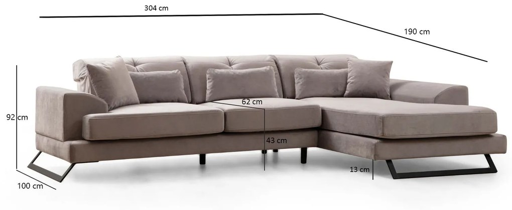 Atelier del Sofa Rohová sedací souprava Frido Right (L3+Chl), Světlá Šedá