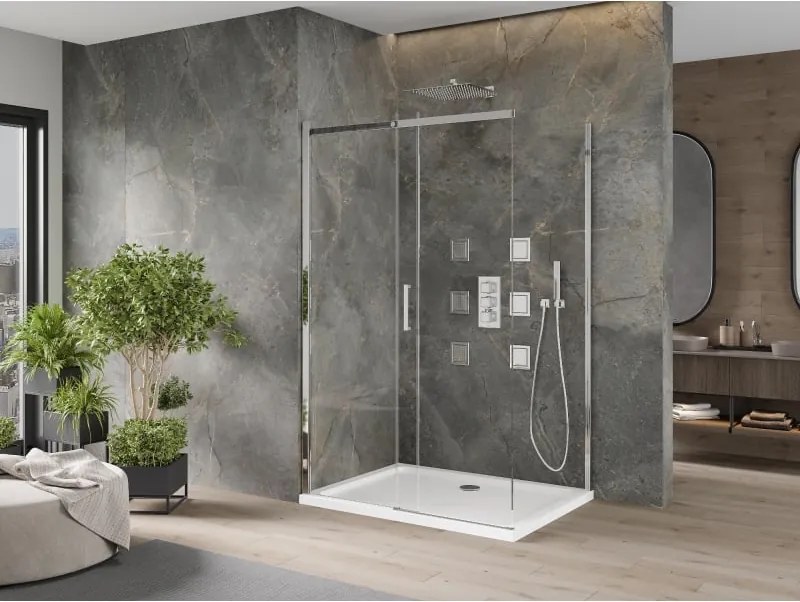 Mexen Omega posuvná sprchová kabina 120 x 70 cm, transparentní, chrom + Flat sprchová vanička - 825-120-070-01-00-4010
