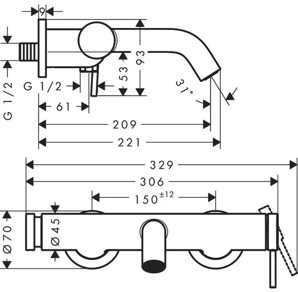 Hansgrohe Tecturis S Vanová baterie nástěnná, chrom 73422000