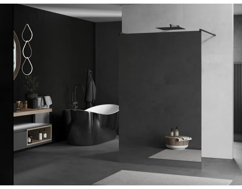 Mexen Kioto, sprchová zástěna Walk-In 100 x 200 cm, 8mm sklo vzor zrcadlo, grafitový profil, 800-100-002-95-50