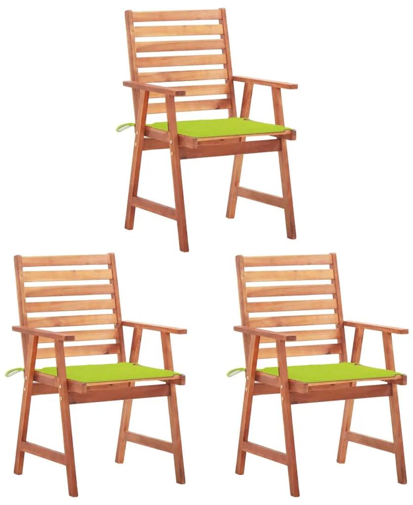 3064358 vidaXL Zahradní jídelní židle s poduškami 3 ks masivní akáciové dřevo