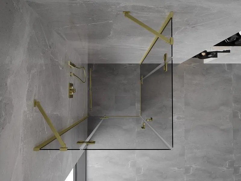 Mexen Mist-H Duo, 2-křídlý výklopný sprchový kout 70 x 70 cm, čiré sklo, zlatý matný profil, 8A5-070L-070P-55-00