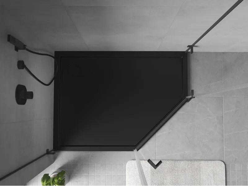 Mexen Flow, pětiúhelníková sprchová vanička slim 100 x 90 cm, levá, černá matná - 46P709010L