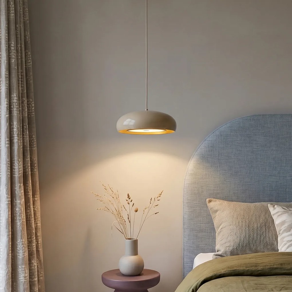 Retro závěsná lampa taupe s kovovým stínidlem dvouzdrojová - Macaron