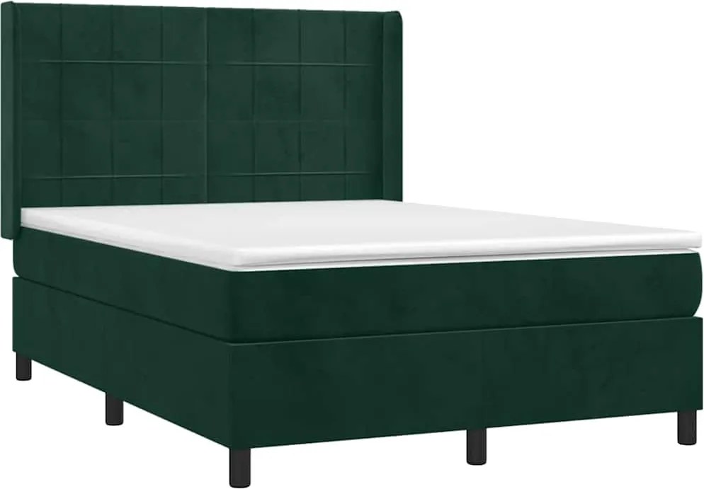Box spring postel s matrací a LED tmavě zelená 140x200 cm samet 3139568