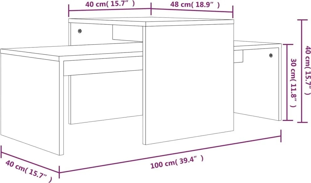 vidaXL Sada konferenční stolků 100 x 48 x 40 cm kompozit [802914] Barva: Betonová šedá