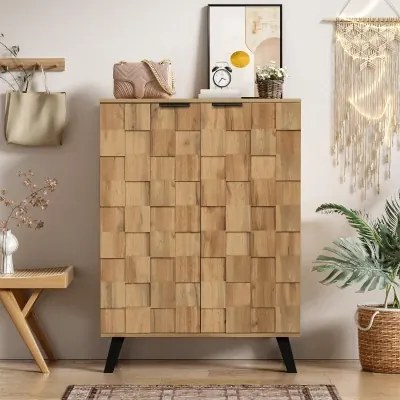 Aosom Moderní botník s 5 přihrádkami, geometrický vzor dřeva, do předsíně a vstupní haly, 80,5 x 35 x 109,5 cm, přírodní barva