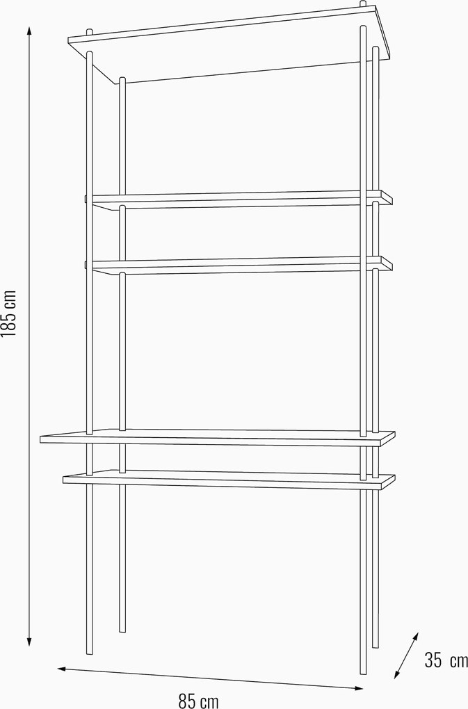 Regál s psacím stolem DECO, 185x85x35/52,5 cm