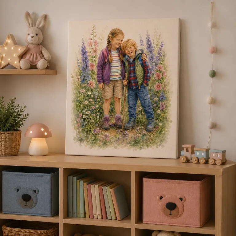 Personalizovaný sourozenecký portrét – Společné okamžiky a láska na plátně