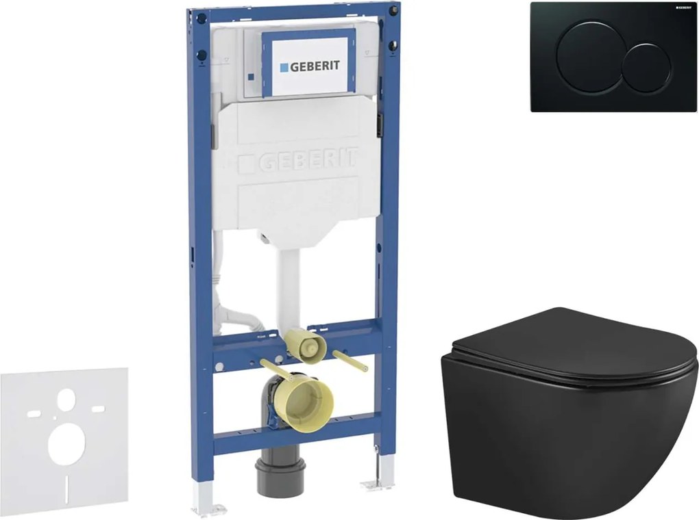 Geberit Duofix - Set předstěnové instalace, klozetu Oudee a sedátka softclose, tlačítko Sigma01, černá SANI11CA5508