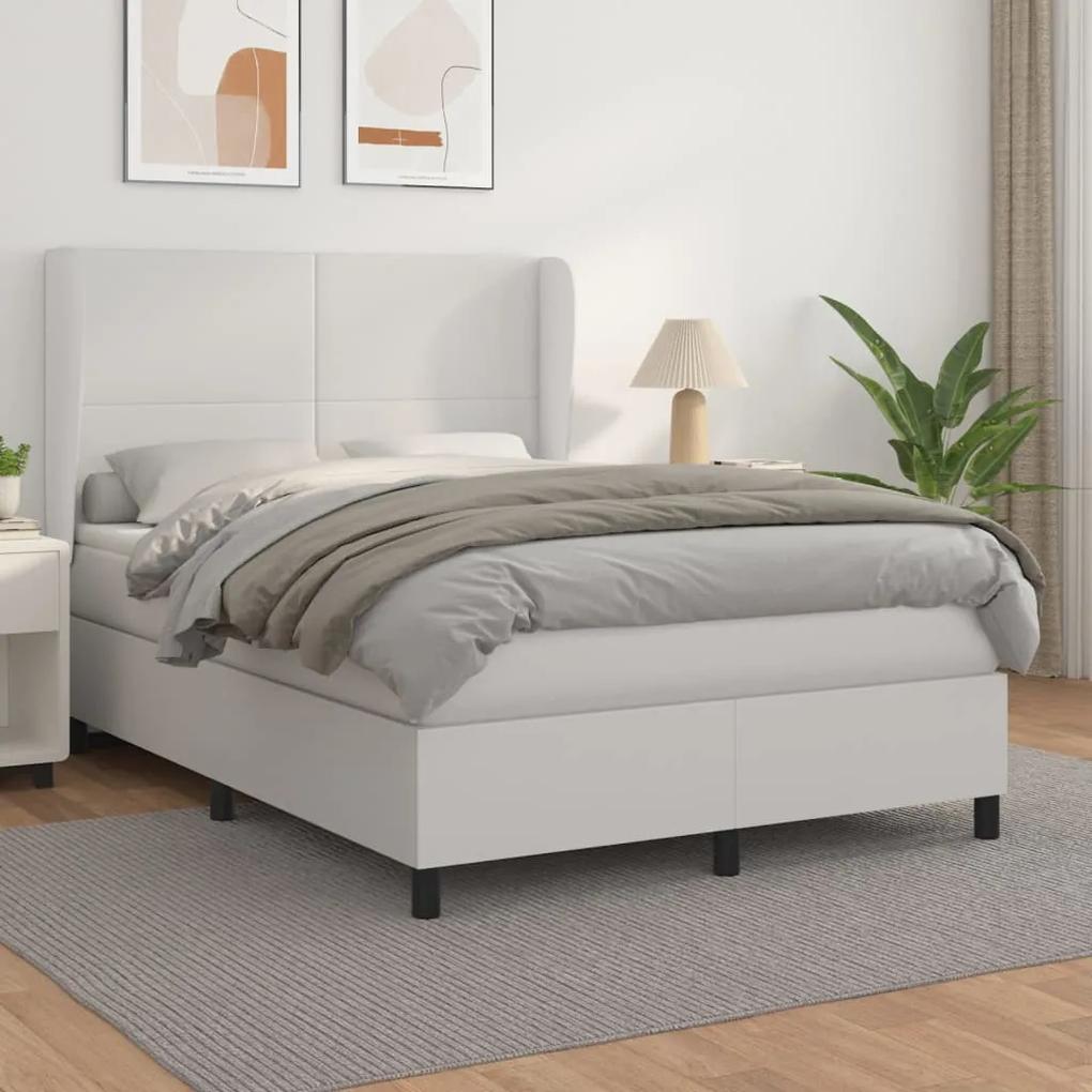 Box spring postel s matrací bílá 140 x 190 cm umělá kůže,  3128908