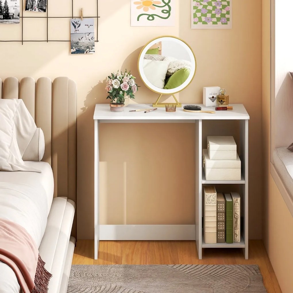 Costway Malý psací stůl s 2 přihrádkami – 80 × 40 × 74 cm, bílý