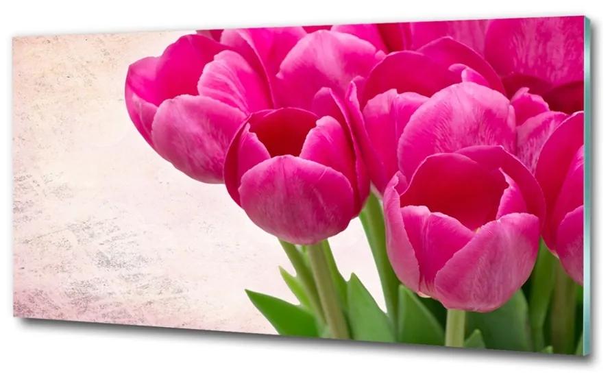 Wallmuralia Foto-obraz fotografie na skle Růžové tulipány 100x50