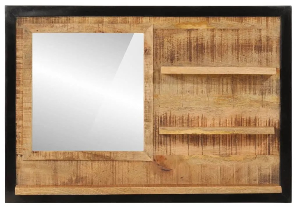 Zrcadlo s policemi 80x8x55 cm sklo a masivní mangovníkové dřevo - Default Title