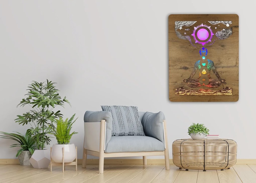 Li-Go "Čakry" světelný obraz 230V 70x90cm provedení povrchu: dub světlý