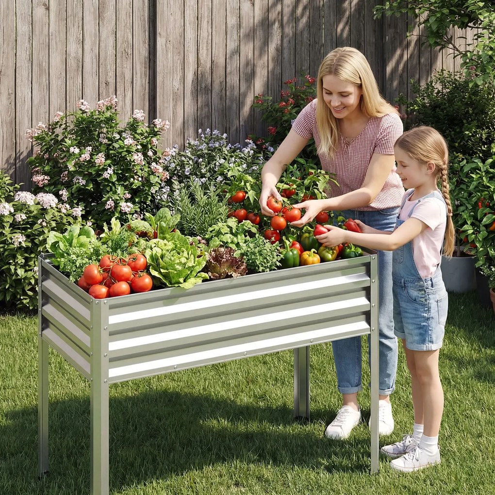 Costway Vyvýšený záhon s kovovými nohami, zvýšený zahradní záhon – stříbro