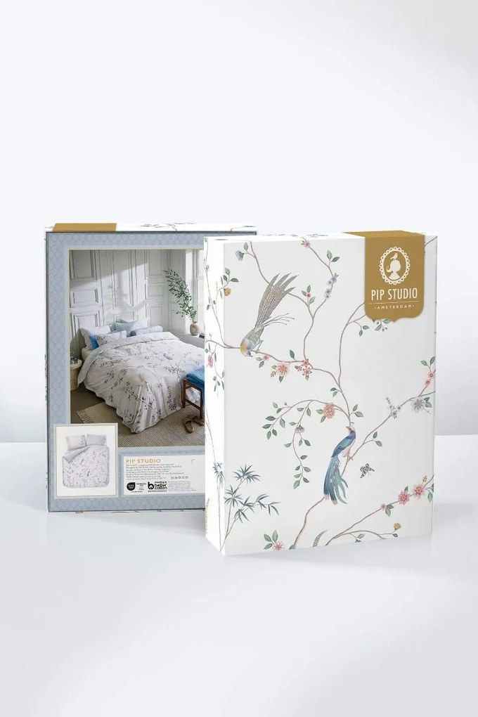 Pip Studio perkálové povlečení Bamboo Blossom bílý 140x200 + 70x90 cm (Bavlněné perkálové povlečení na jednolůžko v dárkovém boxu)