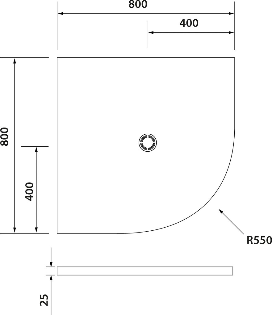 Polysan Polysan, FLEXIA sprchová vanička z litého mramoru čtvrtkruh, s možností úpravy rozměru, 80x80x2, 5cm, R550, 91171