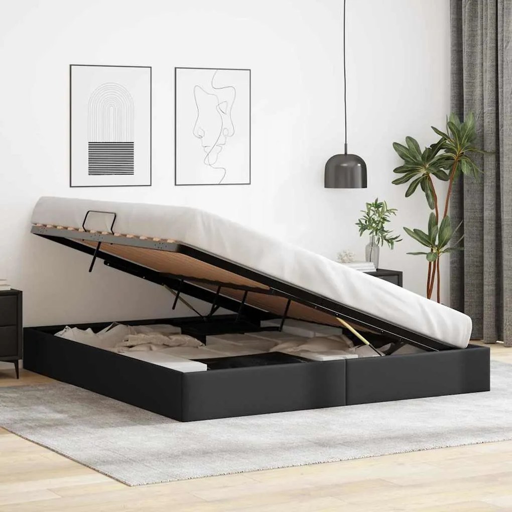 Postel s úložným prostorem Černá 183 x 213 cm Umělá kůže 3369978