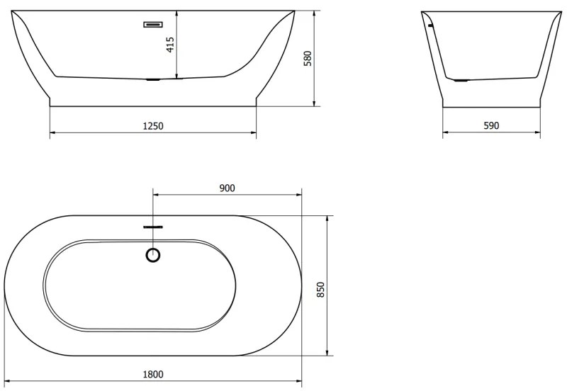 Mexen Roxy, volně stojící vana 180 x 85 cm, bílá, zlatý lesklý přepad, 51201808500-50