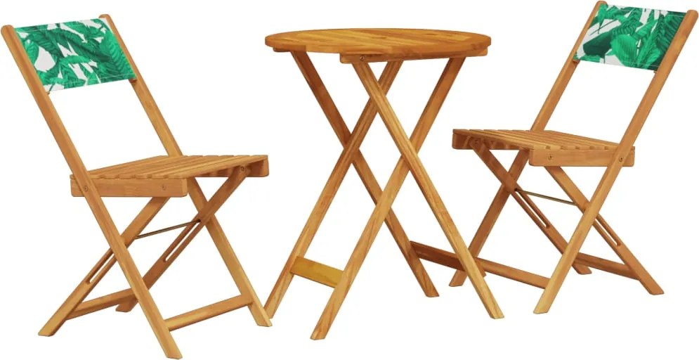 3dílný bistro set vzor listů textil a masivní dřevo 3281752