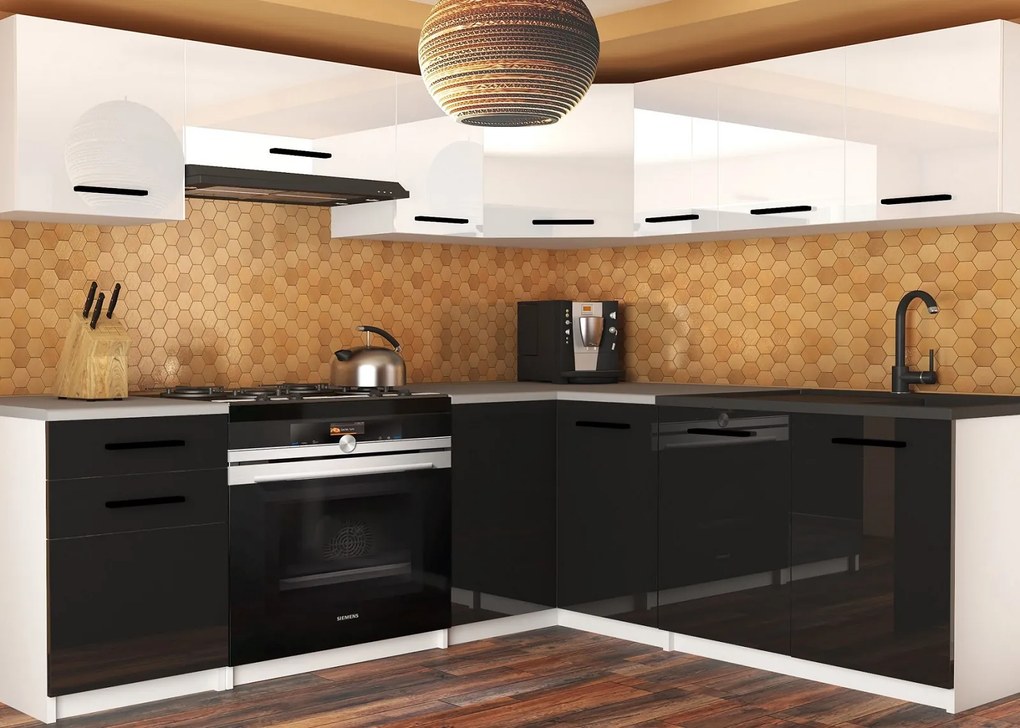 Kuchyňská linka Belini 360 cm bílý lesk / černý lesk s pracovní deskou Lidiauniqa2  INF LIDIAUNIQA2/4/WT/WB/0/B1