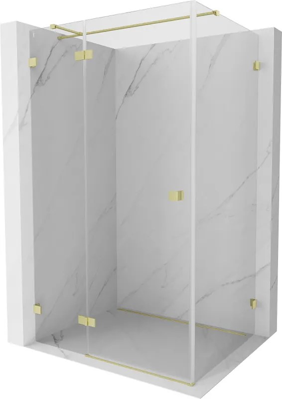 Mexen Lunar T, sklápěcí sprchový kout levý 115 x 110 cm, 8mm čiré sklo, zlatý matný profil, 834T-115-110-55-00-L