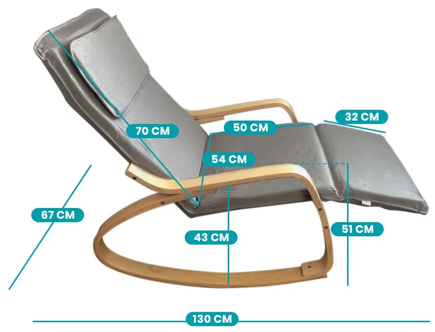 Houpací křeslo, s nastavitelnou opěrkou nohou - šedé