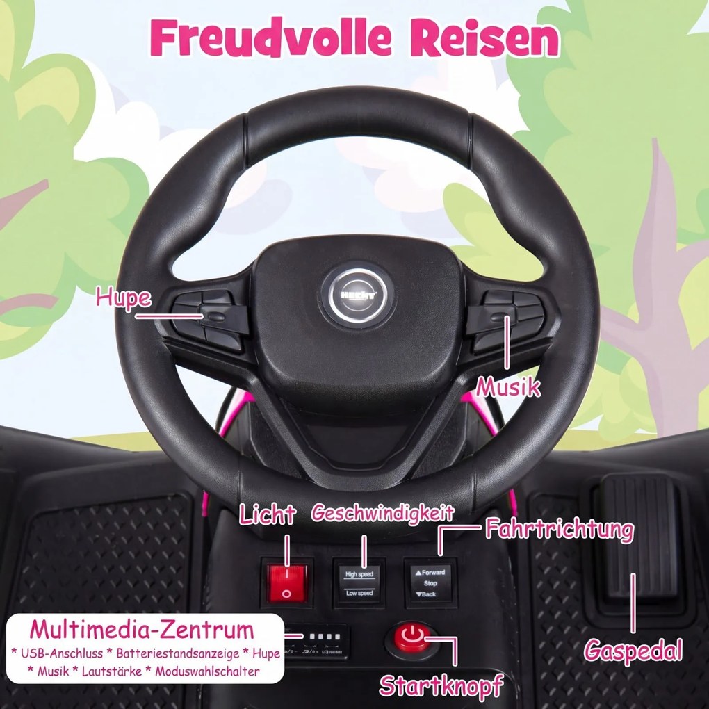 Costway 24 Elektrický traktor V Elektrický traktor pro děti ve věku 3 a – růžový