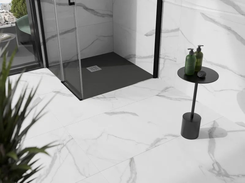Mexen Stone+, čtvercová vanička z minerálního kompozitu 90 x 90 cm, antracitová, 44719090