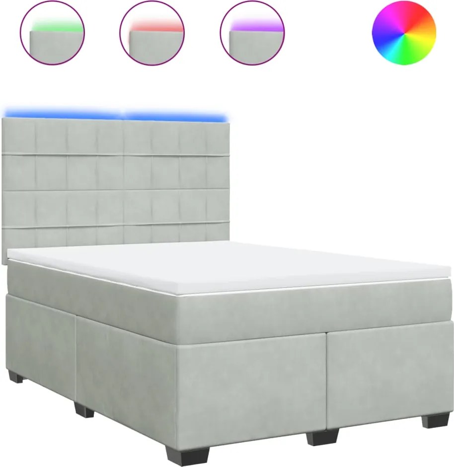 Box spring postel s matrací světle šedá 140x190 cm samet 3293206