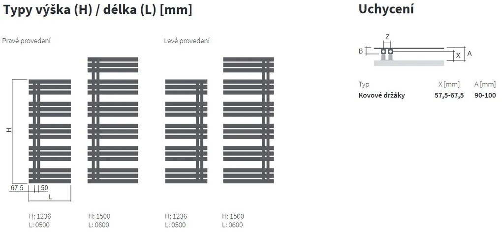 Isan Miro ELEKTRO 1236 x 500 mm koupelnový radiátor bílý