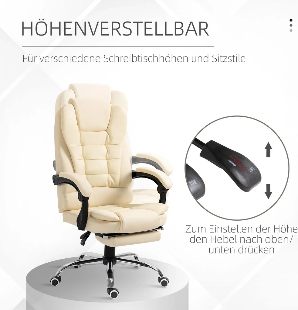 Kancelářská židle HOMCOM s podnožkou, výškově nastavitelná kancelářská židle s funkcí náklonu a područkami, koženka, ergonomická | Aosom.de