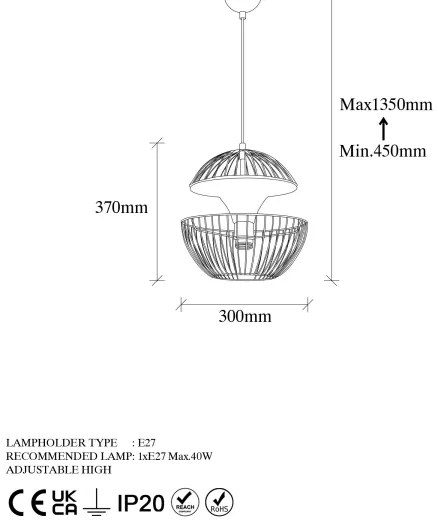 Lustr na lanku TELMANDER 1xE27/40W/230V zelená