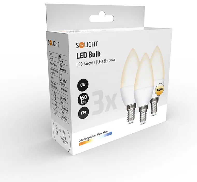 ECOLUX LED žárovka 3-pack, svíčka, 6W, E14, 3000K, 450lm, 3ks