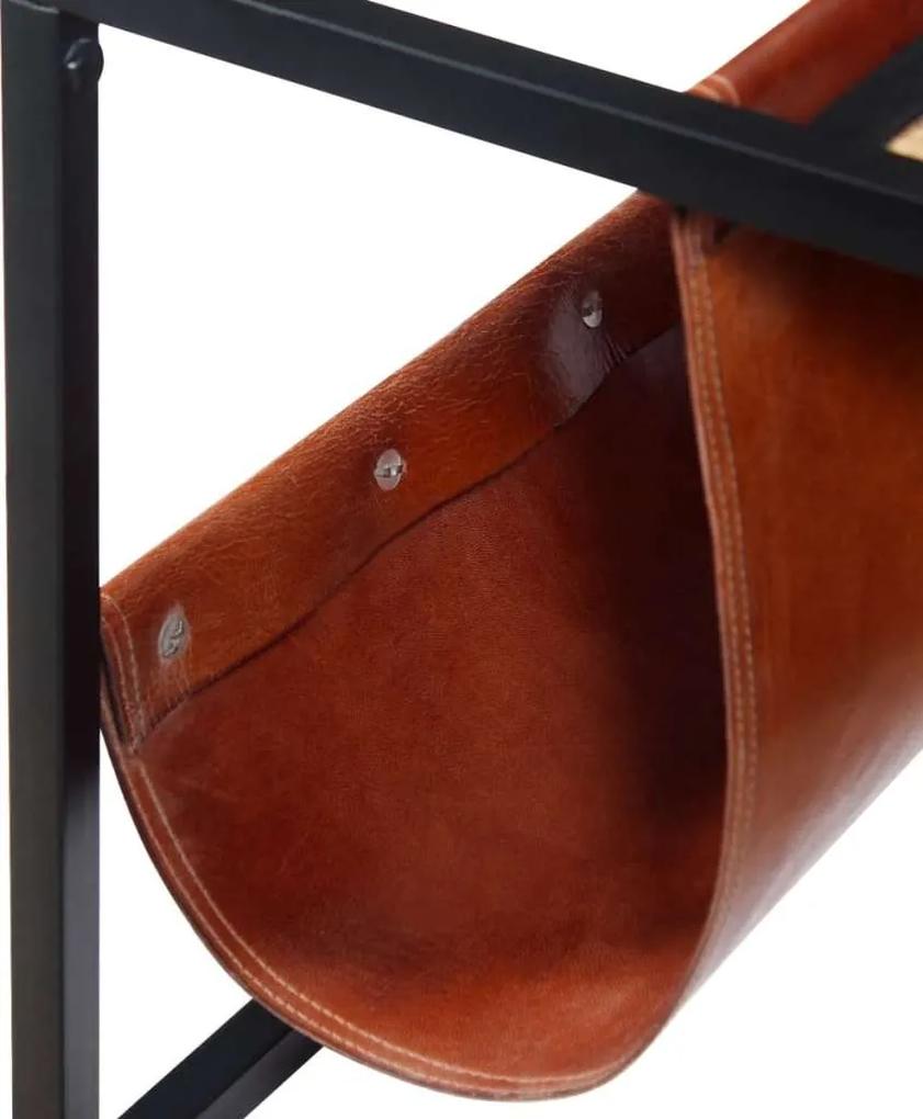 vidaXL Konferenční stolek + držák na časopisy z pravé kůže 110x50x45cm [244241]