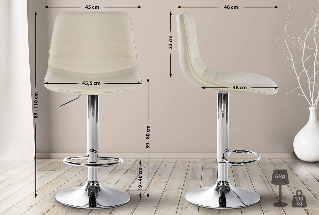 Barová židle Lex umělá kůže chromovaná konstrukce – krémová