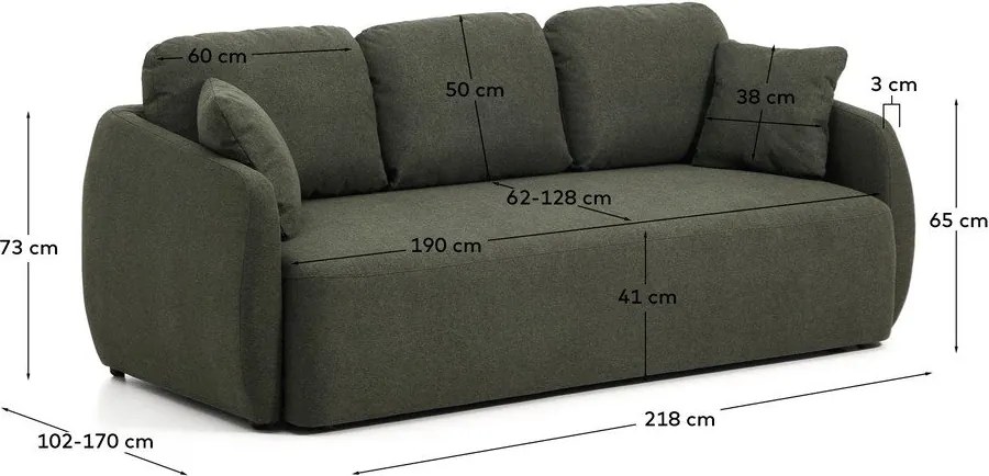 Tmavě zelená žinylková rozkládací pohovka 218 cm Laira – Kave Home